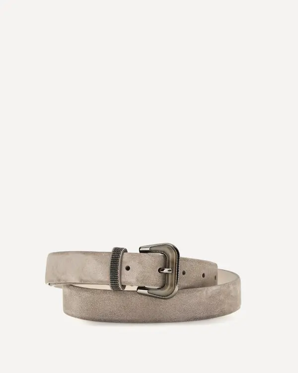 Brunello Cucinelli Suede Belt With Shiny Loop Feale - Beige