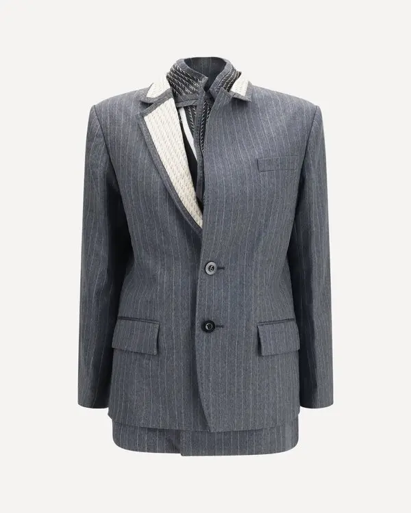 Sacai Pinstripe Single Breasted Jacket - Grey