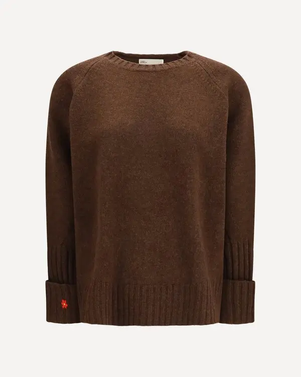 Tory Burch Merino Wool Crew Neck Sweater With Floral Embroidery