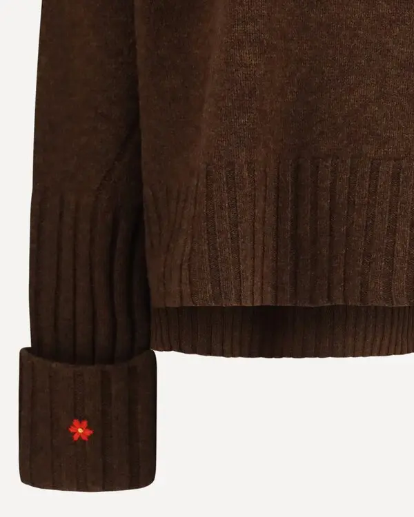 Tory Burch Merino Wool Crew Neck Sweater With Floral Embroidery