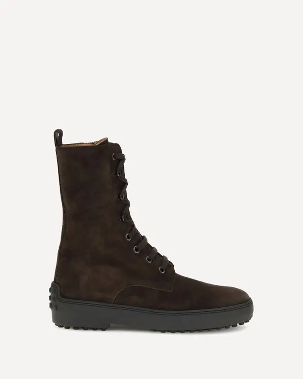 TOD'S Suede Leather Lace-up Ankle Boots - Brown