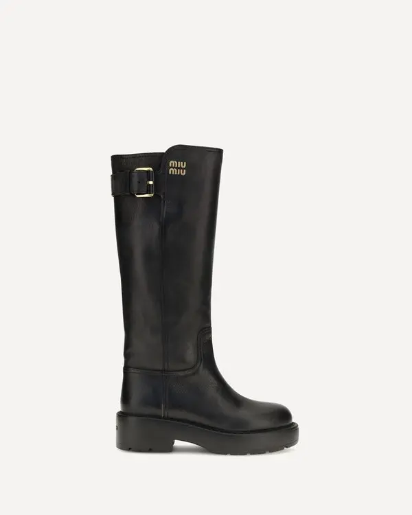 Miu Miu Leather Knee-high Boots With Buckle Detail