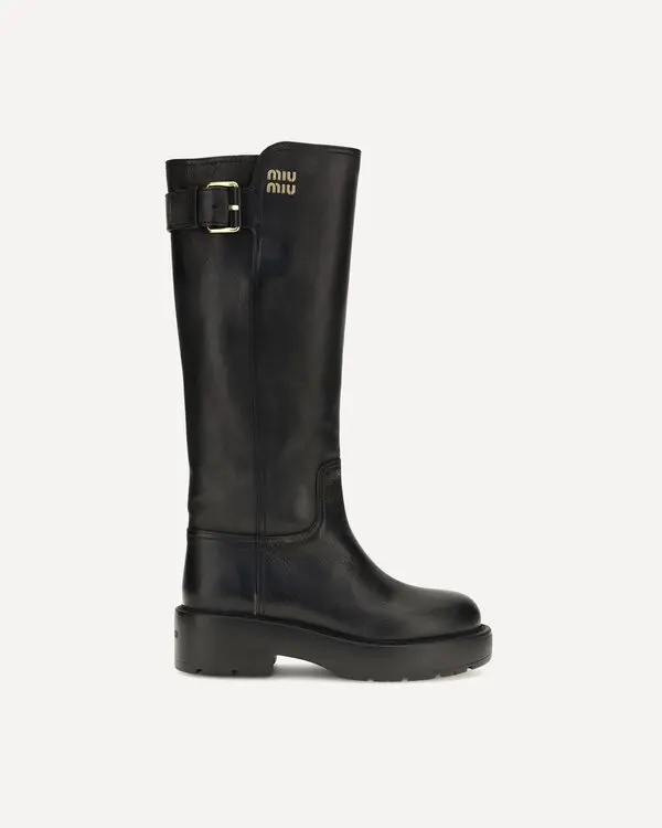 Miu Miu Leather Knee-high Boots With Buckle Detail