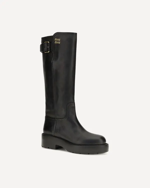 Miu Miu Leather Knee-high Boots With Buckle Detail