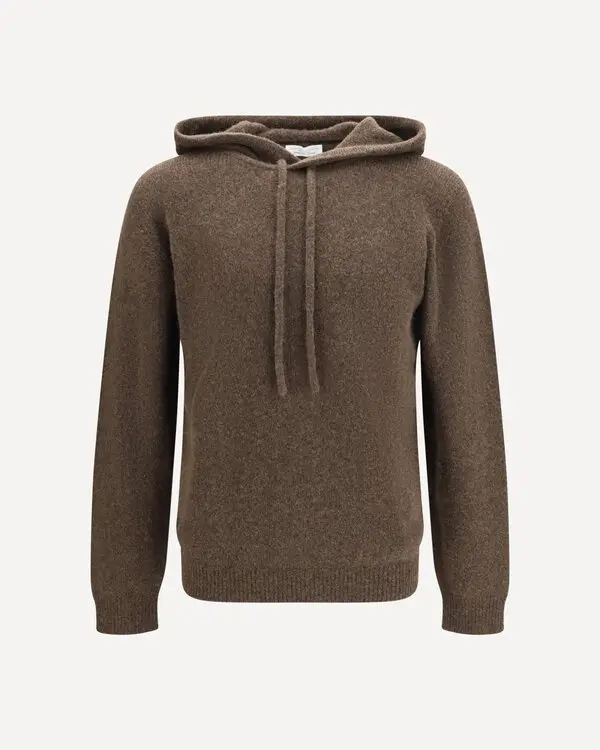 ROBERTO COLLINA Hooded Sweater With Ribbed Knit - Brown
