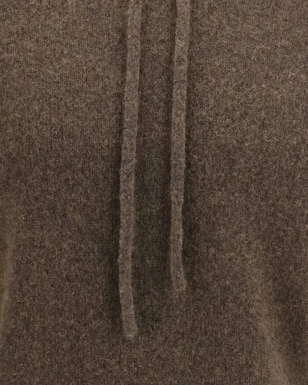 ROBERTO COLLINA Hooded Sweater With Ribbed Knit - Brown