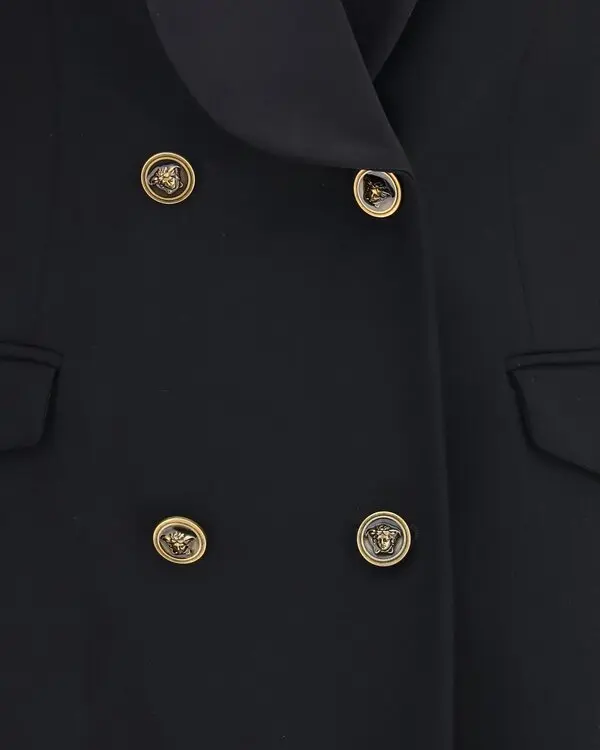Versace Wool Double Breasted Blazer With Embellished Details