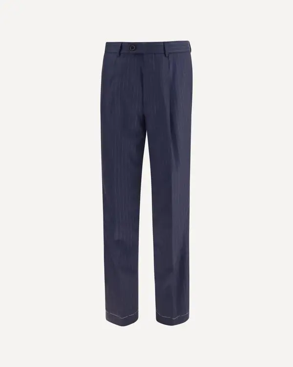 Brunello Cucinelli Virgin Wool Batavia Pinstriped Pants - Blue
