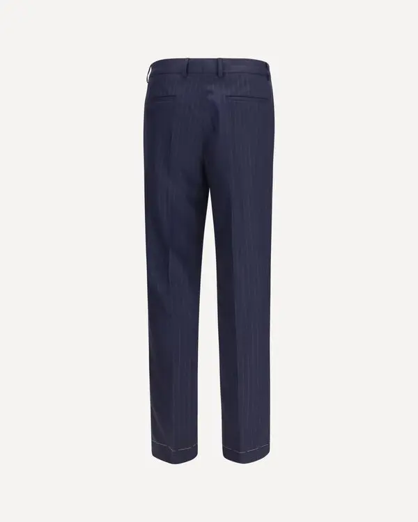 Brunello Cucinelli Virgin Wool Batavia Pinstriped Pants - Blue