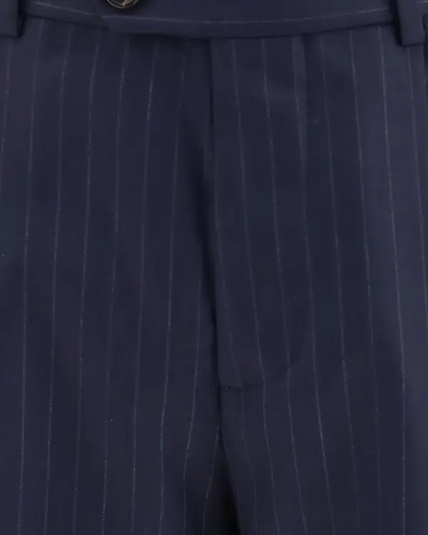 Brunello Cucinelli Virgin Wool Batavia Pinstriped Pants - Blue
