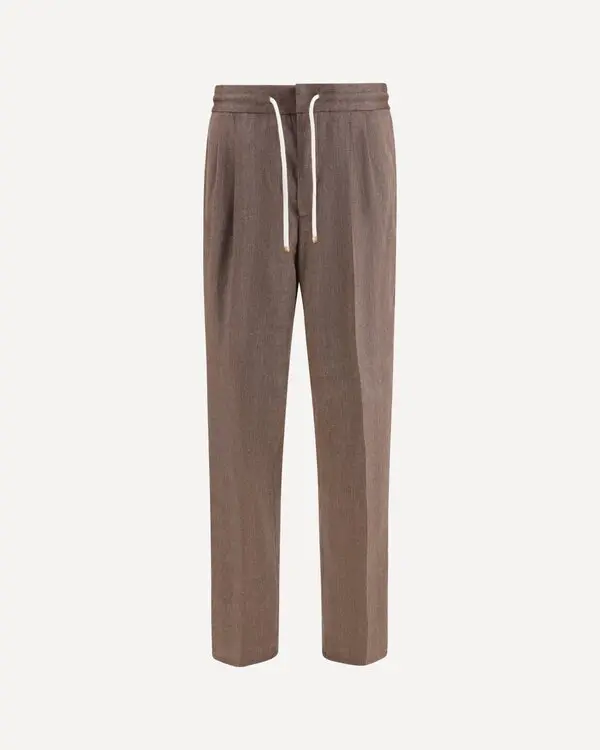 Brunello Cucinelli Herringbone Linen And Wool Pants - Brown