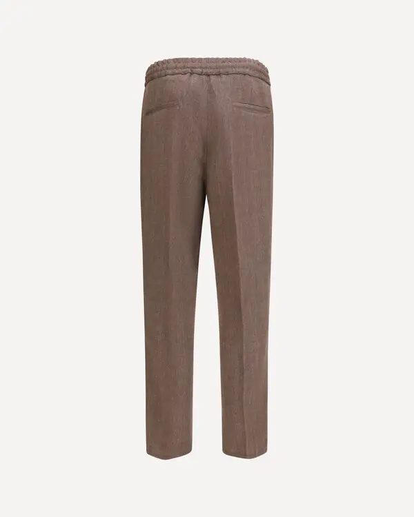 Brunello Cucinelli Herringbone Linen And Wool Pants - Brown