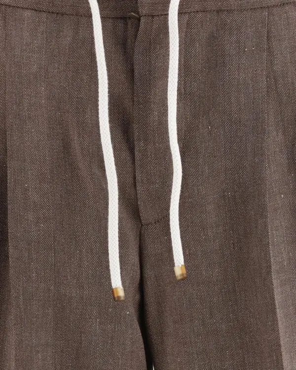 Brunello Cucinelli Herringbone Linen And Wool Pants - Brown