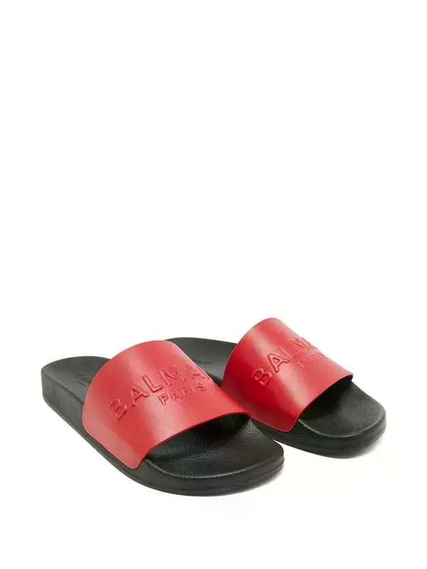Balmain Embossed Logo Leather Slides