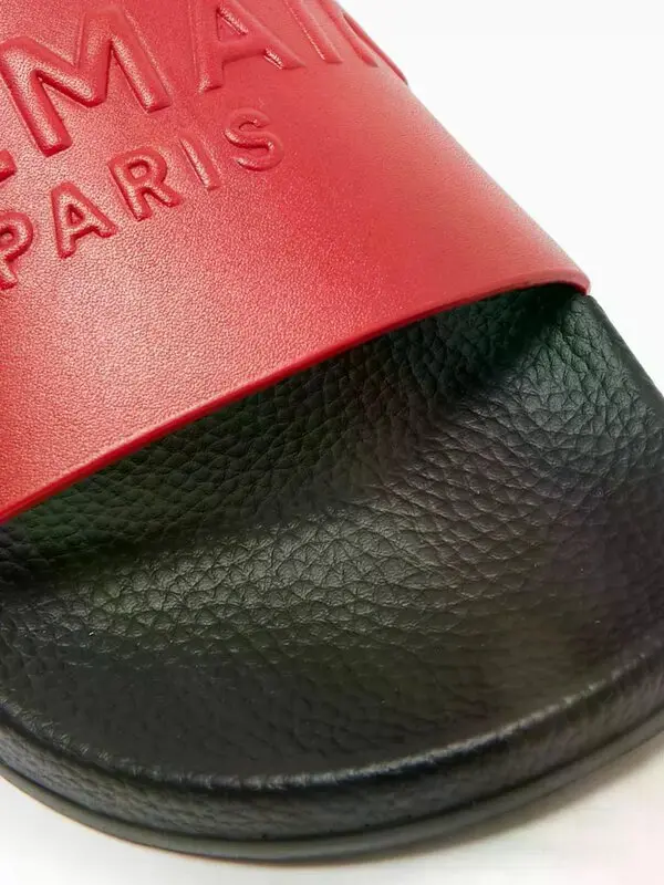 Balmain Embossed Logo Leather Slides