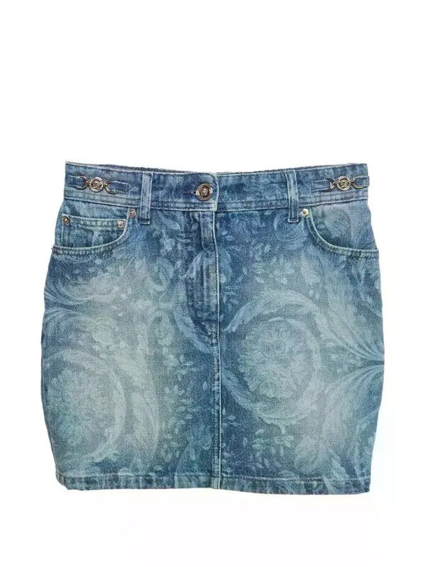 Versace Baroque-print Denim Skirt - Blue