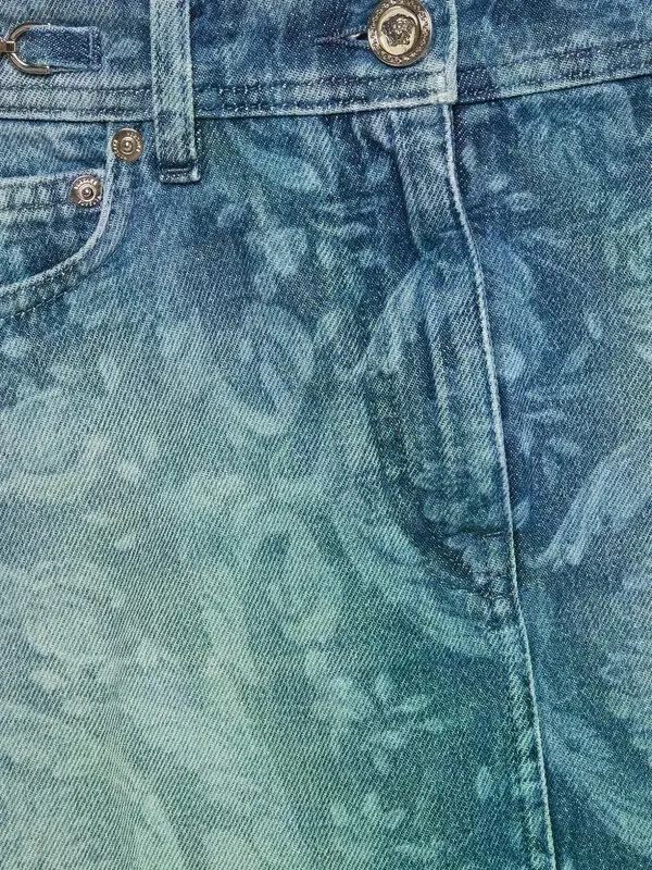 Versace Baroque-print Denim Skirt