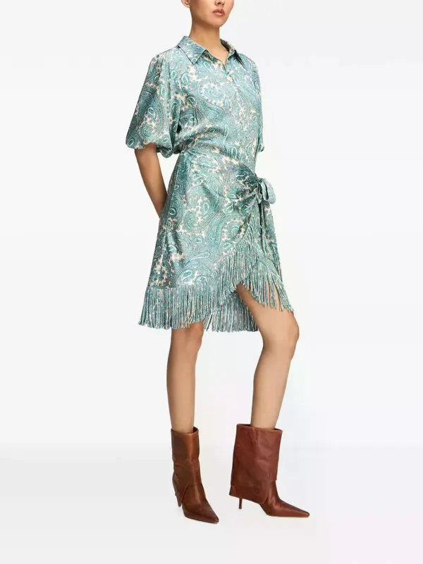 Cinq À Sept Kember Fringed-trim Mini Dress - Blue