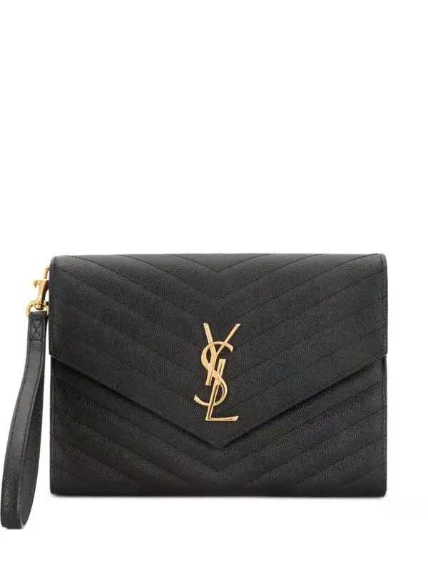 Saint Laurent Cassandre Matelassé Flap Pouch In Grain De Poudre Leather - Black