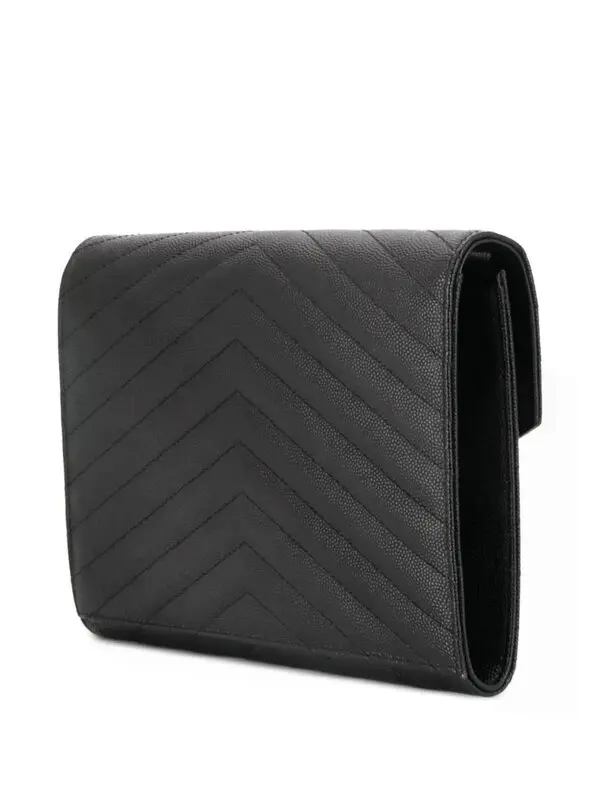 Saint Laurent Cassandre Matelassé Flap Pouch In Grain De Poudre Leather - Black