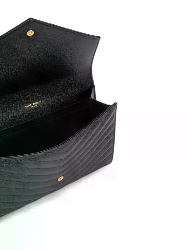 Saint Laurent Cassandre Matelassé Flap Pouch In Grain De Poudre Leather - Black
