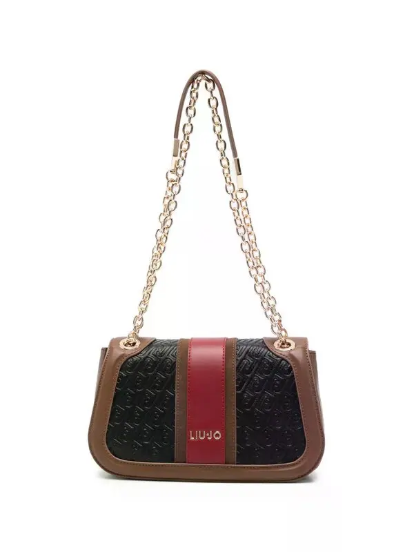 Liu Jo Monogram-embossed Stripe-detail Shoulder Bag - Black