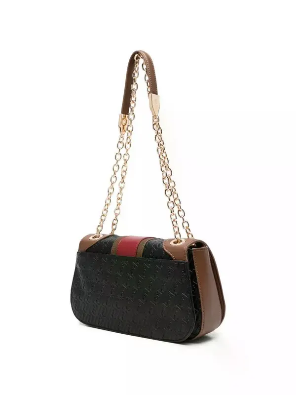 Liu Jo Monogram-embossed Stripe-detail Shoulder Bag - Black