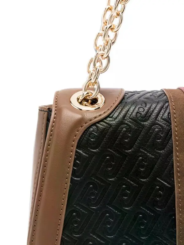 Liu Jo Monogram-embossed Stripe-detail Shoulder Bag - Black
