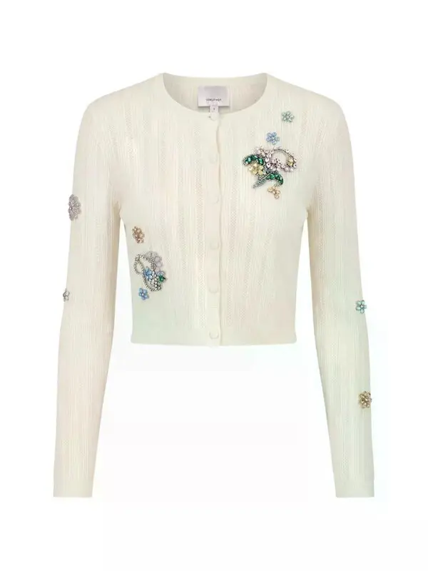 Cinq À Sept Allison Ribbed Cardigan With Floral Embellishments