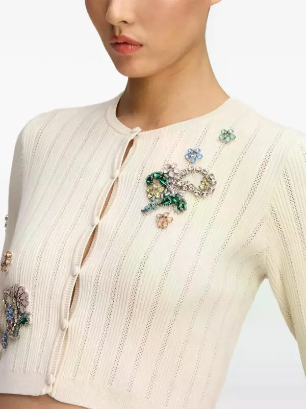 Cinq À Sept Allison Ribbed Cardigan With Floral Embellishments