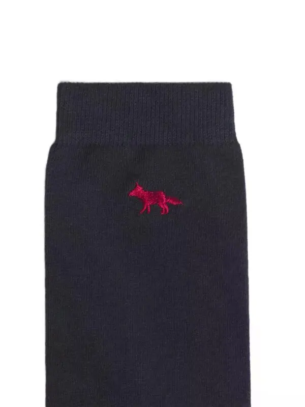 Maison Kitsuné Fox Patch Ribbed Trim Socks - Blue