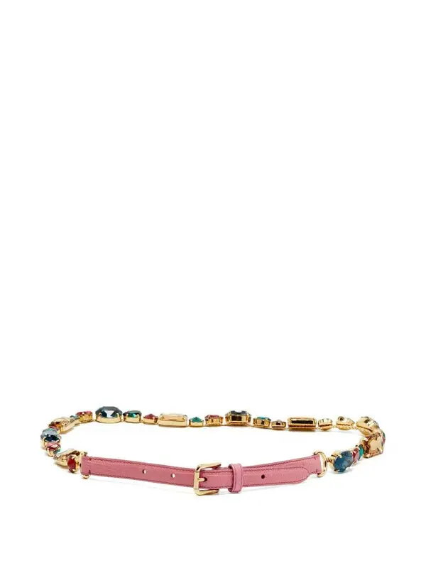 Dolce & Gabbana Crystal-embellished Lizard-embossed Belt - Pink