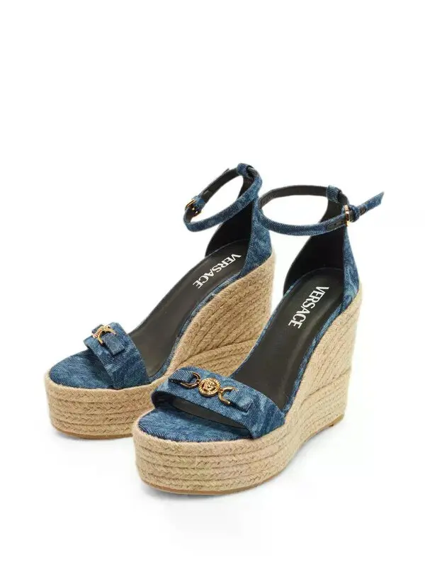 Versace Medusa Denim Wedge Sandals