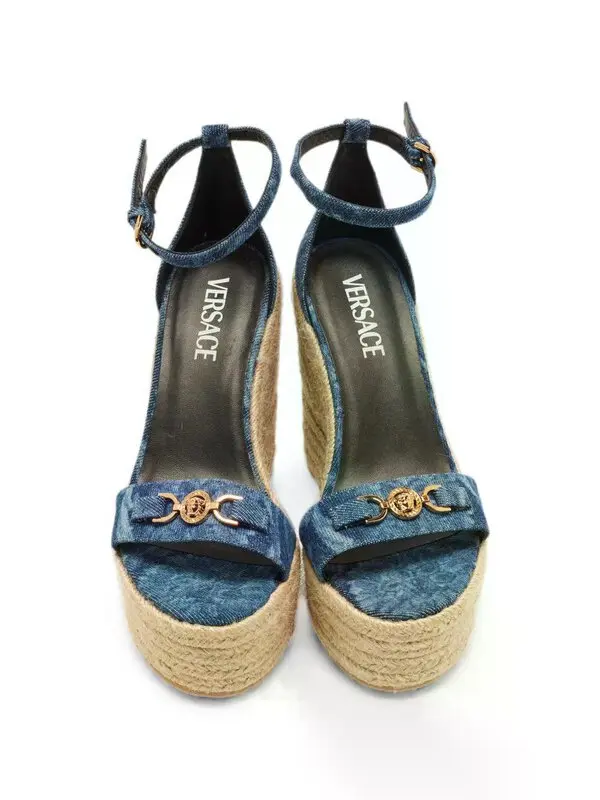 Versace Medusa Denim Wedge Sandals