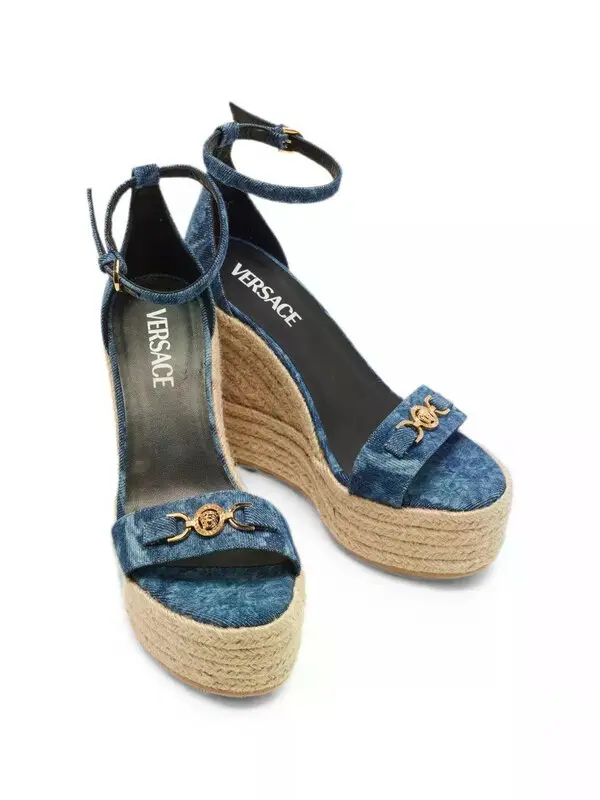 Versace Medusa Denim Wedge Sandals