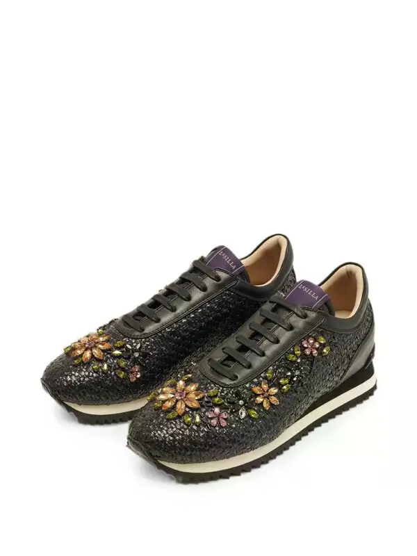 LE SILLA Crystal-embellished Raffia Sneakers