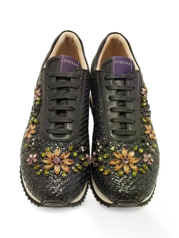 LE SILLA Crystal-embellished Raffia Sneakers