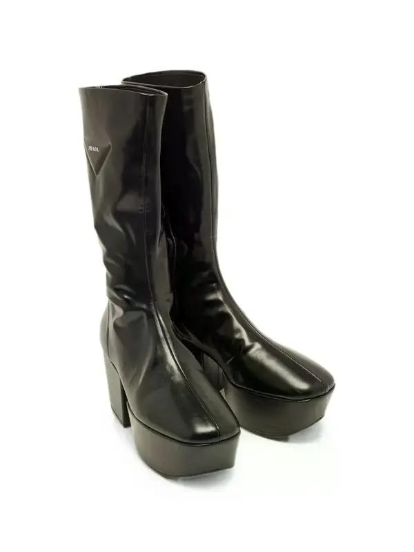 Prada Triangle Logo Platform Ankle Boots