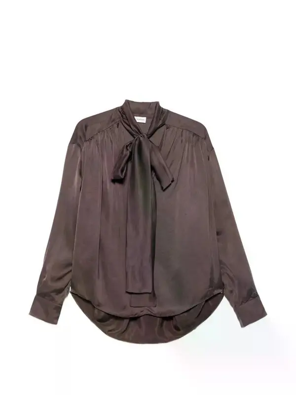 Andamane Mathilda Gathered Blouse With Pussy-bow Collar - Brown