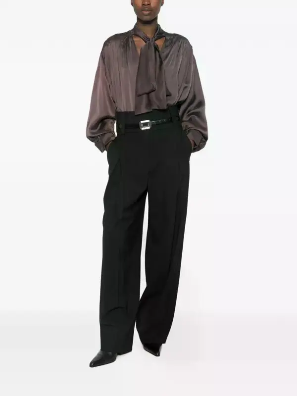 Andamane Mathilda Gathered Blouse With Pussy-bow Collar - Brown