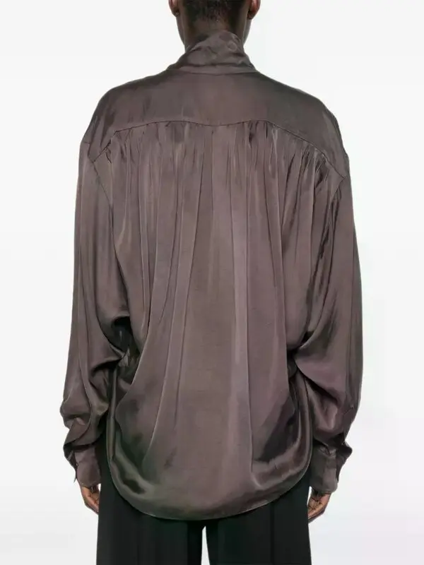 Andamane Mathilda Gathered Blouse With Pussy-bow Collar - Brown