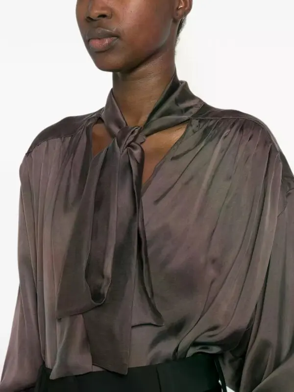 Andamane Mathilda Gathered Blouse With Pussy-bow Collar - Brown