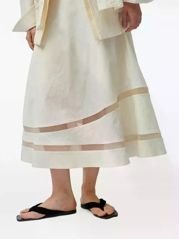 MULLER OF YOSHIOKUBO Beige Cotton A-line Midi Skirt With Mesh Details - Neutrals