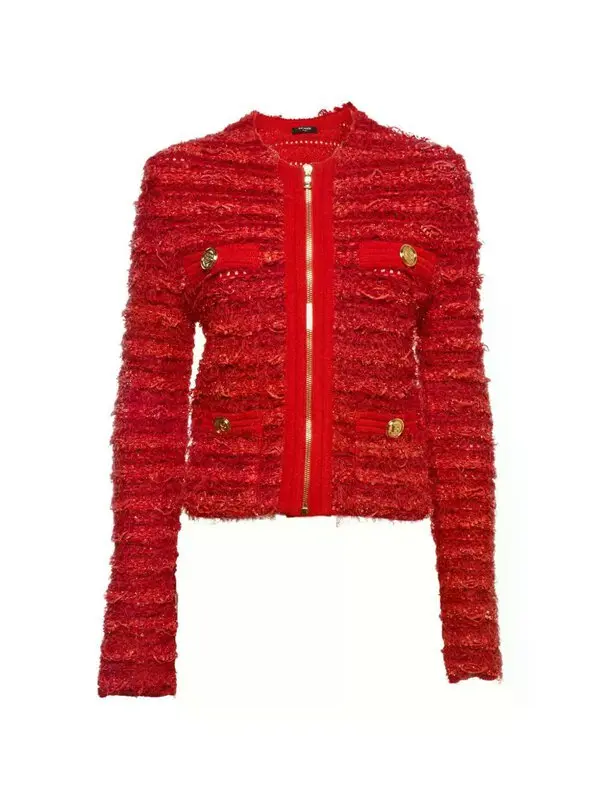 Balmain Tweed Button-embellished Zip-up Jacket