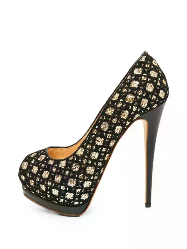GIUSEPPE ZANOTTI Glitter Cage-pattern Platform Pumps