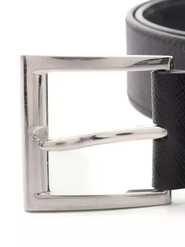 Prada Saffiano Leather Belt With Enamel Triangle Logo - Black