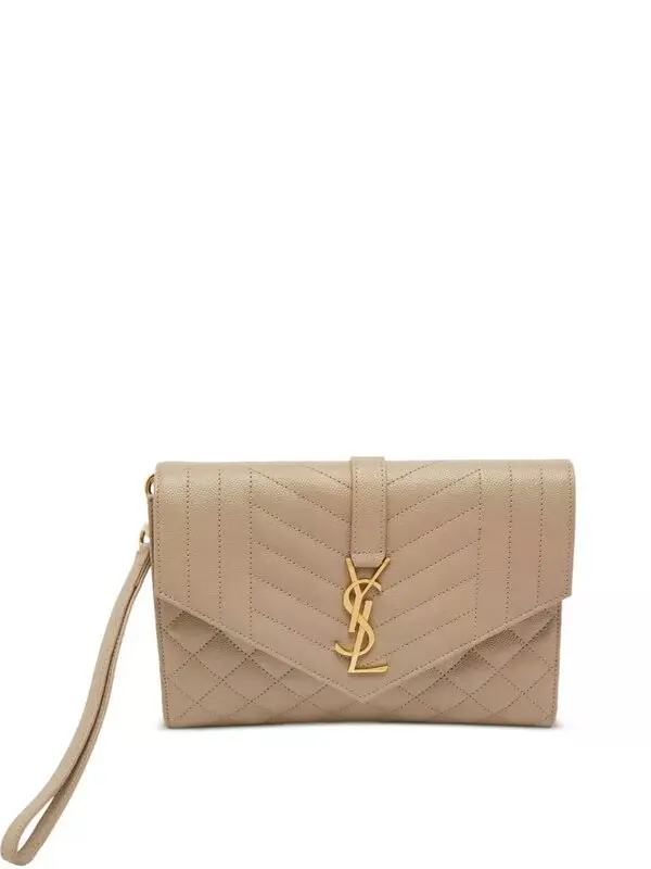 Saint Laurent Envelope Mix Matelassé Clutch Bag - Neutrals