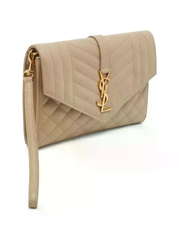 Saint Laurent Envelope Mix Matelassé Clutch Bag - Neutrals