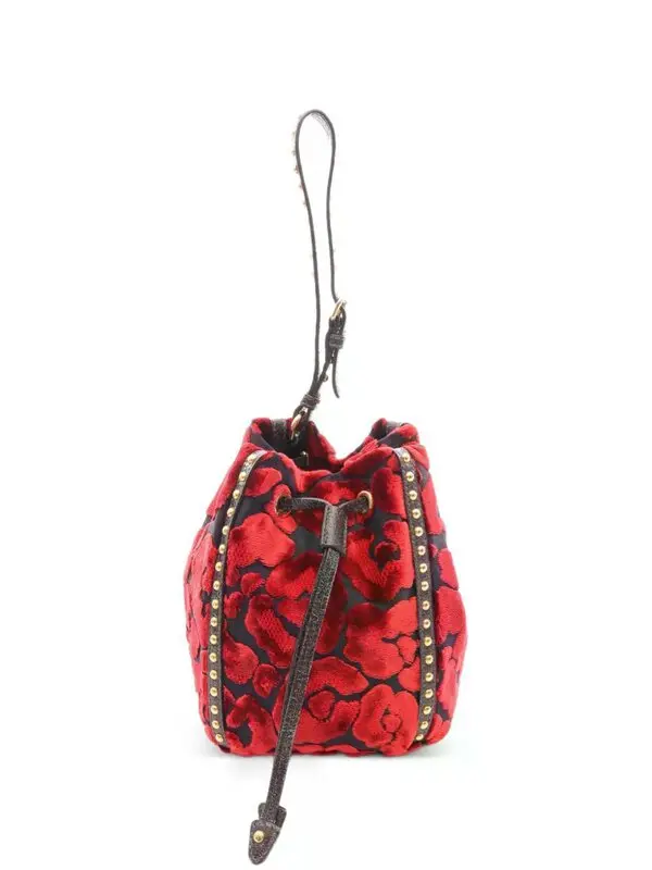 Prada Floral Print Studded Velvet Bucket Bag