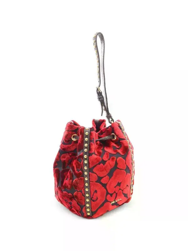Prada Floral Print Studded Velvet Bucket Bag